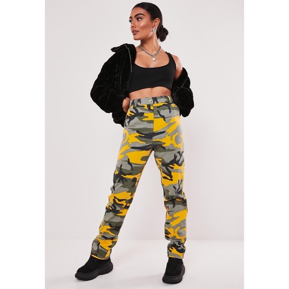 Missguided | Pants & Jumpsuits | Missguided Yellow Cargo Camo Pants ...